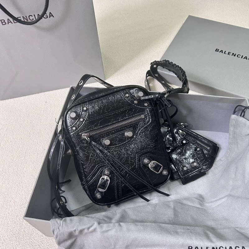 Balencia Le Cagole Distressed Silver Motorcycle Phone Bag - Black