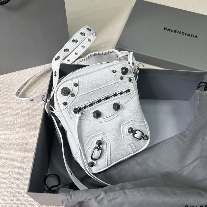 Balencia Le Cagole Vintage Motorcycle Phone Bag - White Crossbody Bag