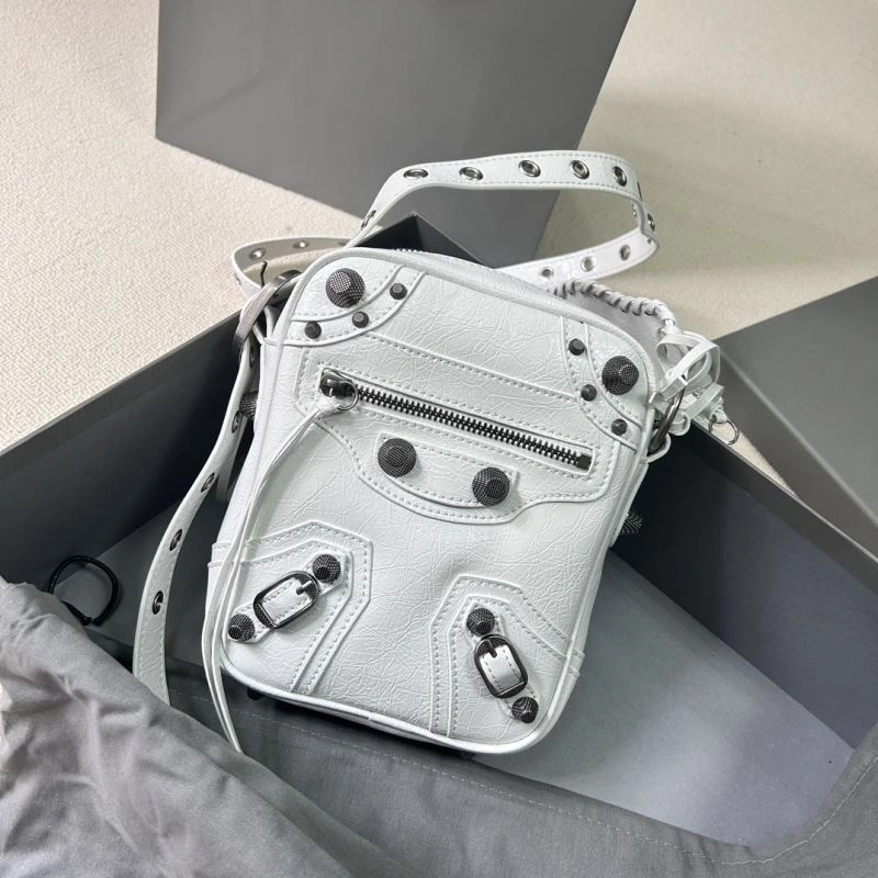 Affordable Balencia Le Cagole Vintage Motorcycle Phone Bag - White Crossbody Bag