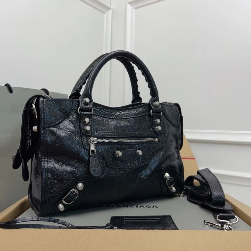Balenciaga  Classic Gold City Cracked Lambskin Bag with Pineapple Studs