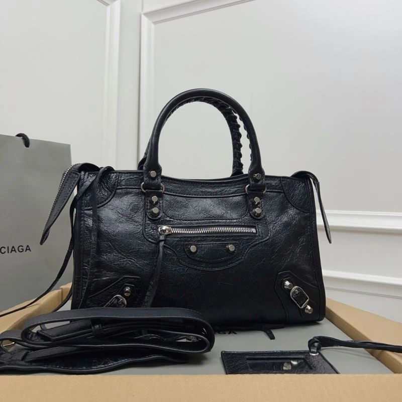 Balenciaga  Classic Gold City Cracked Lambskin Bag with Silver Tassels