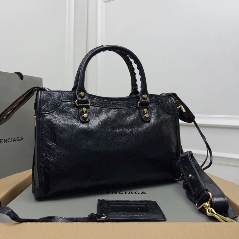 Economical Balenciaga  Classic Gold City S D.Pink Cracked Leather Bag - Italian Luxury