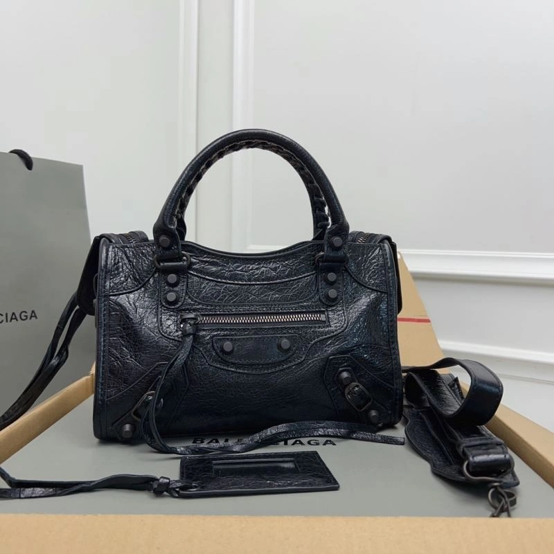 Balenciaga  Classic Gold Mini City Cracked Lambskin Crossbody Bag