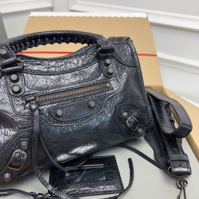 Brand-authenticated Balenciaga  Classic Gold Mini City Cracked Lambskin Crossbody Bag