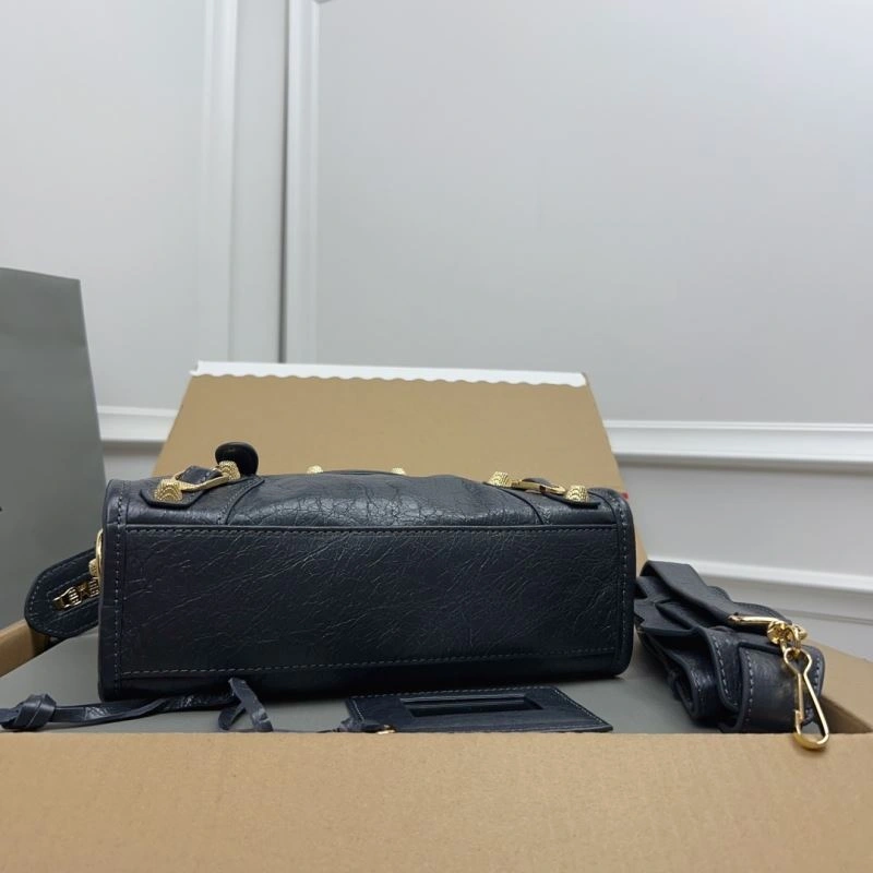 Cut-rate Balenciaga  Exclusive Deep Gray Cracked Lambskin Mini City Bag with Gold Accents