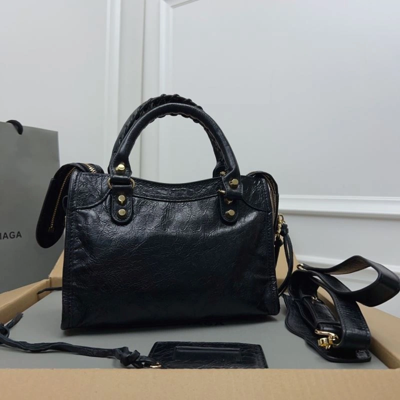 Mirror quality Balenciaga  Luxury Cracked Lambskin Mini City Bag with Gold Studs