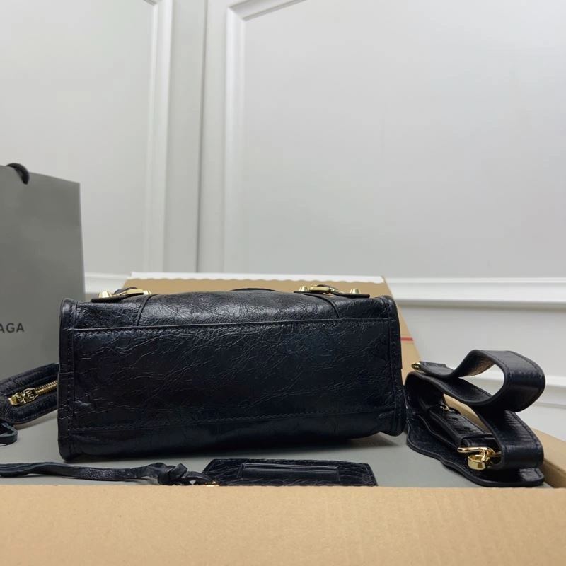 Mirror quality Balenciaga  Luxury Cracked Lambskin Mini City Bag with Gold Studs