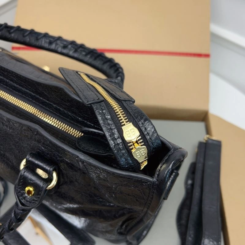 Original Balenciaga  Premium Cracked Lambskin Black Tote with Pineapple Gold Studs