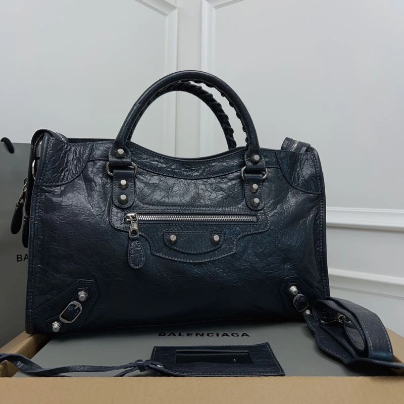 Balenciaga  Premium Cracked Lambskin Tote with Pineapple Silver Stud