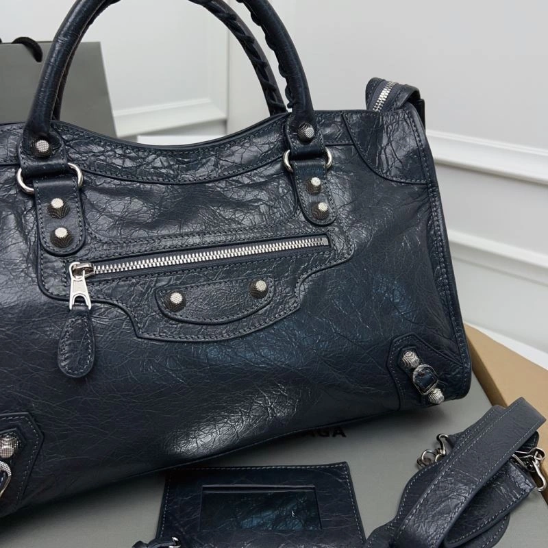 Brand-authenticated Balenciaga  Premium Cracked Lambskin Tote with Pineapple Silver Stud