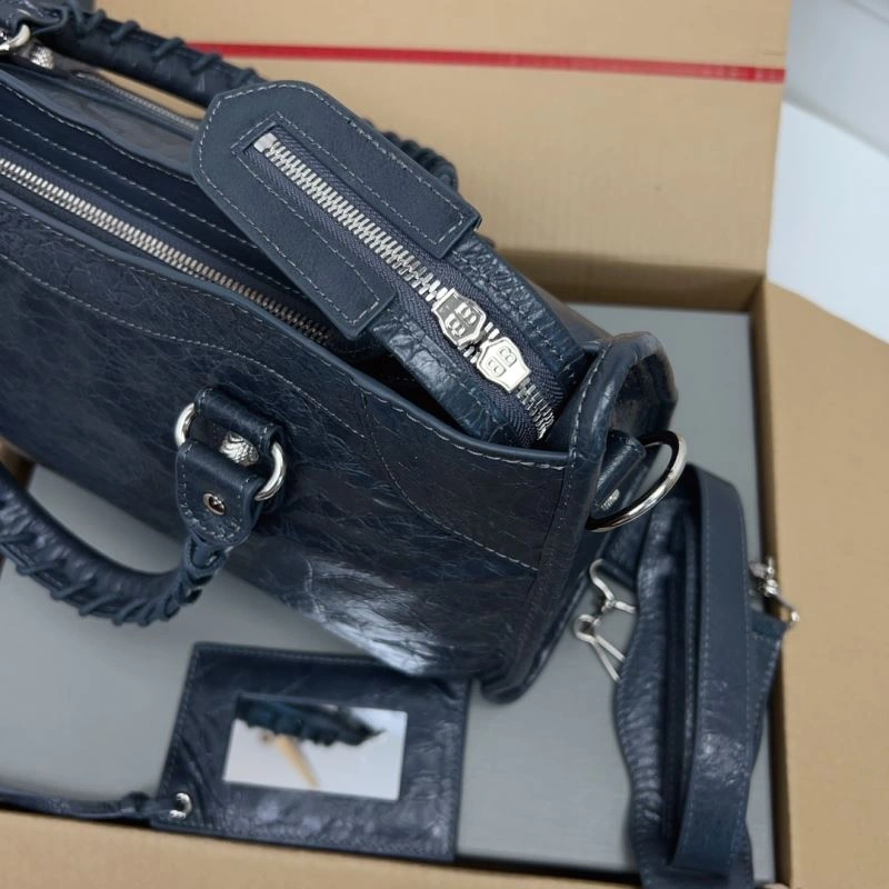 Brand-authenticated Balenciaga  Premium Cracked Lambskin Tote with Pineapple Silver Stud