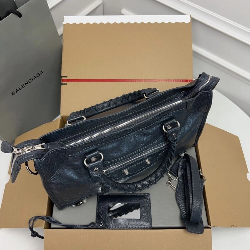 Brand-authenticated Balenciaga  Premium Cracked Lambskin Tote with Pineapple Silver Stud