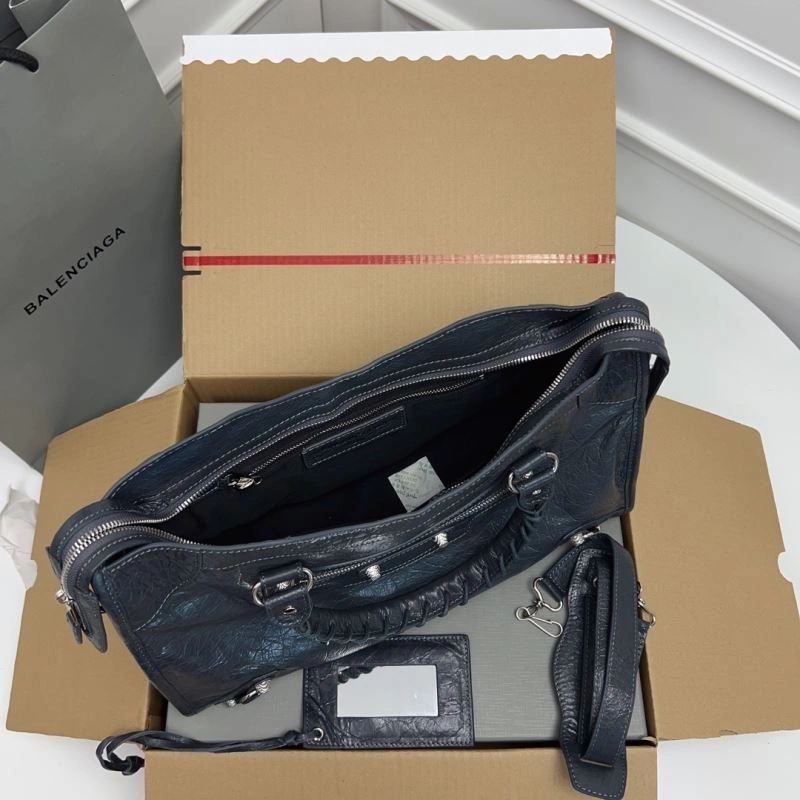 Brand-authenticated Balenciaga  Premium Cracked Lambskin Tote with Pineapple Silver Stud