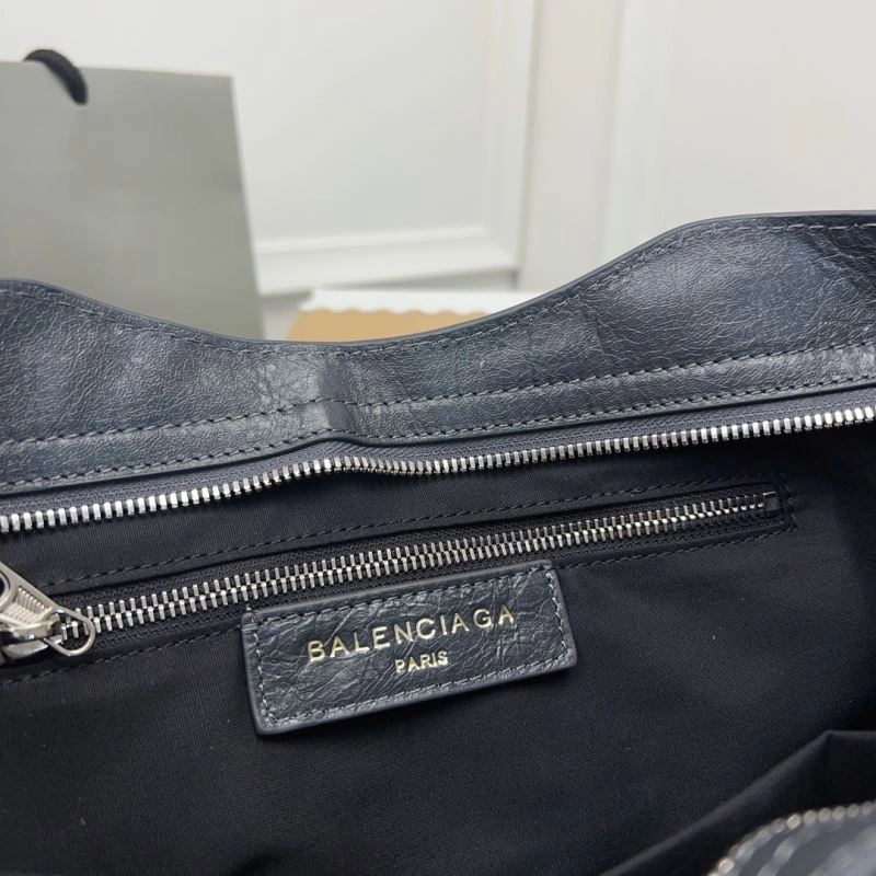 Brand-authenticated Balenciaga  Premium Cracked Lambskin Tote with Pineapple Silver Stud