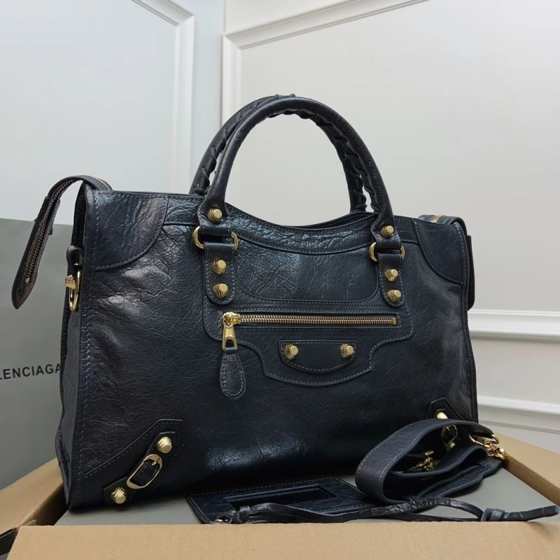 Balenciaga  Premium Cracked Sheepskin Bag with Pineapple Gold Studs