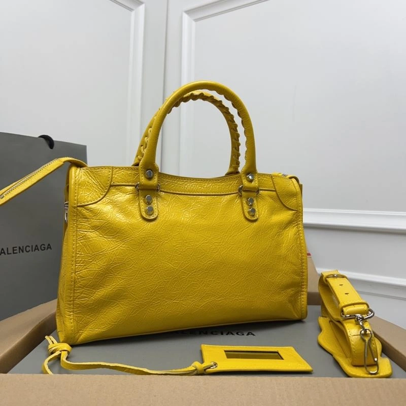 Value-priced Balenciaga  Yellow Crackle Lambskin Classic Gold City Bag - D.Pink