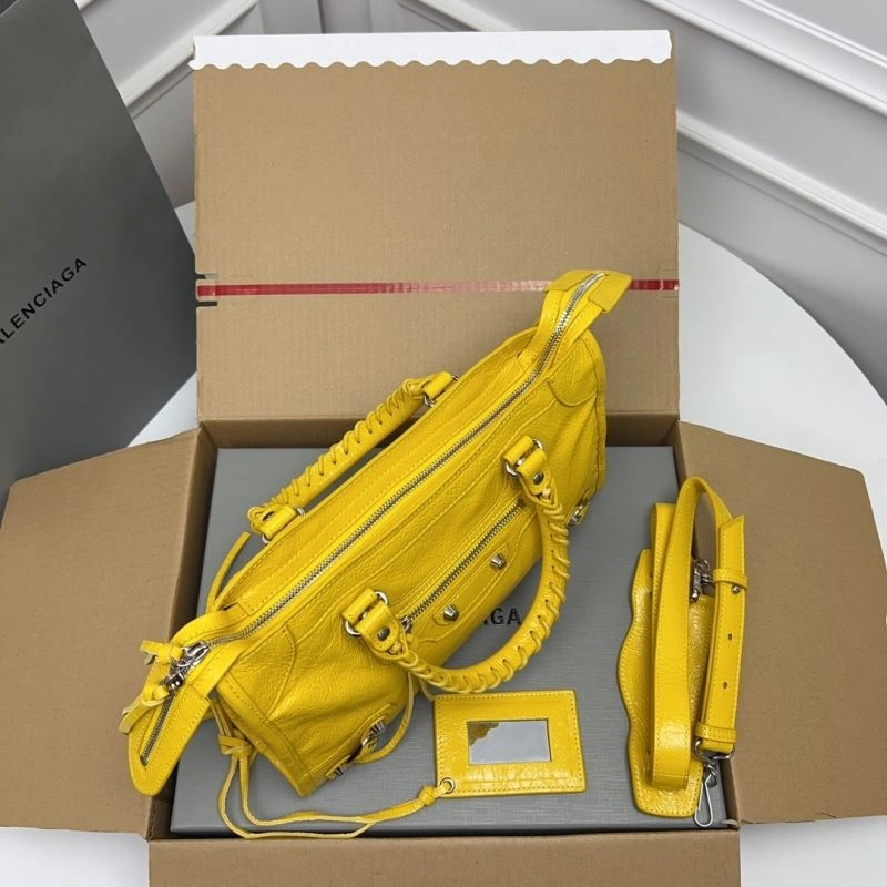 Value-priced Balenciaga  Yellow Crackle Lambskin Classic Gold City Bag - D.Pink