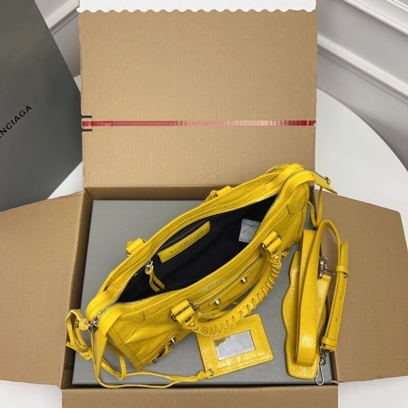 Value-priced Balenciaga  Yellow Crackle Lambskin Classic Gold City Bag - D.Pink