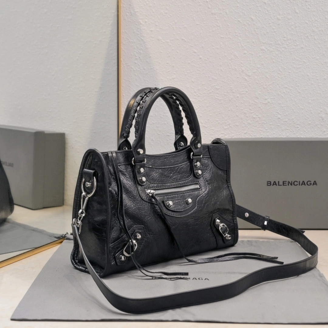 Real Balenciaga 2024 City Motorcycle Bag - Vintage Chic Redefined