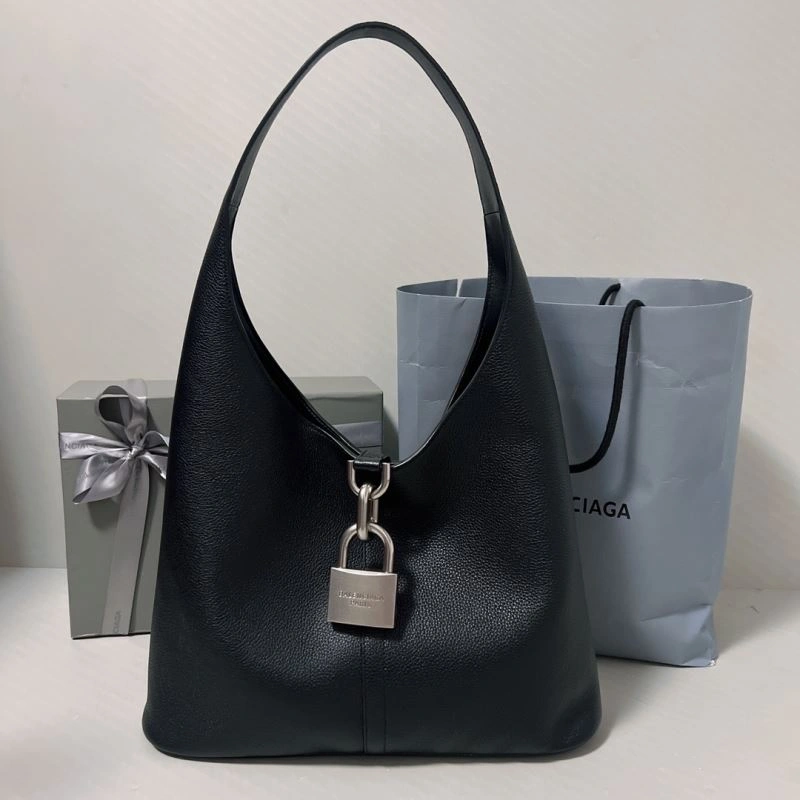 Balenciaga 2024 Locker Hobo Bag with Oversized Lock Decoration