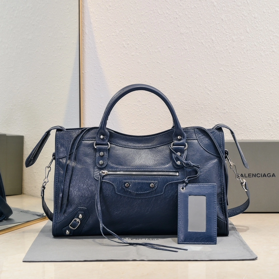 Balenciaga 2024 Retro Studded City Motorcycle Bag