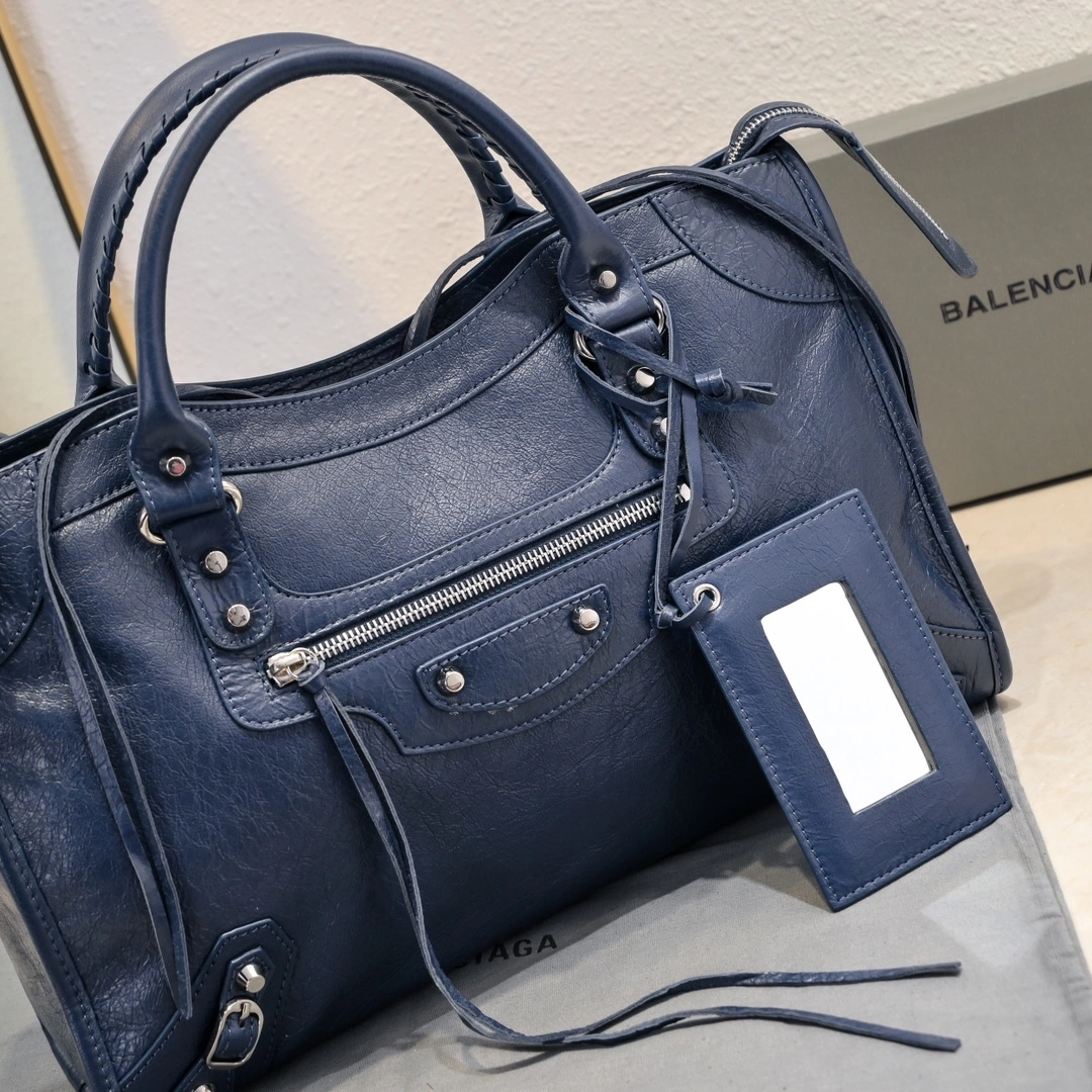 Exact replica Balenciaga 2024 Retro Studded City Motorcycle Bag