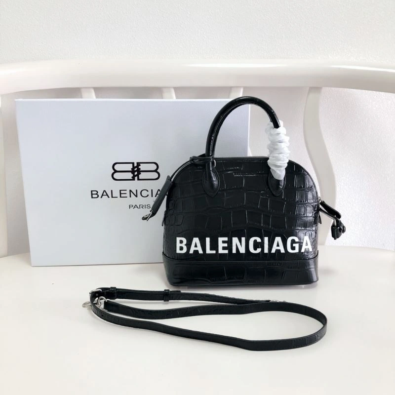 Balenciaga 26cm Black Crocodile Pattern Shell Bag with Strap