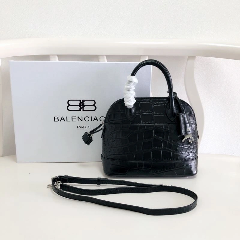 Inexpensive Balenciaga 26cm Black Crocodile Pattern Shell Bag with Strap