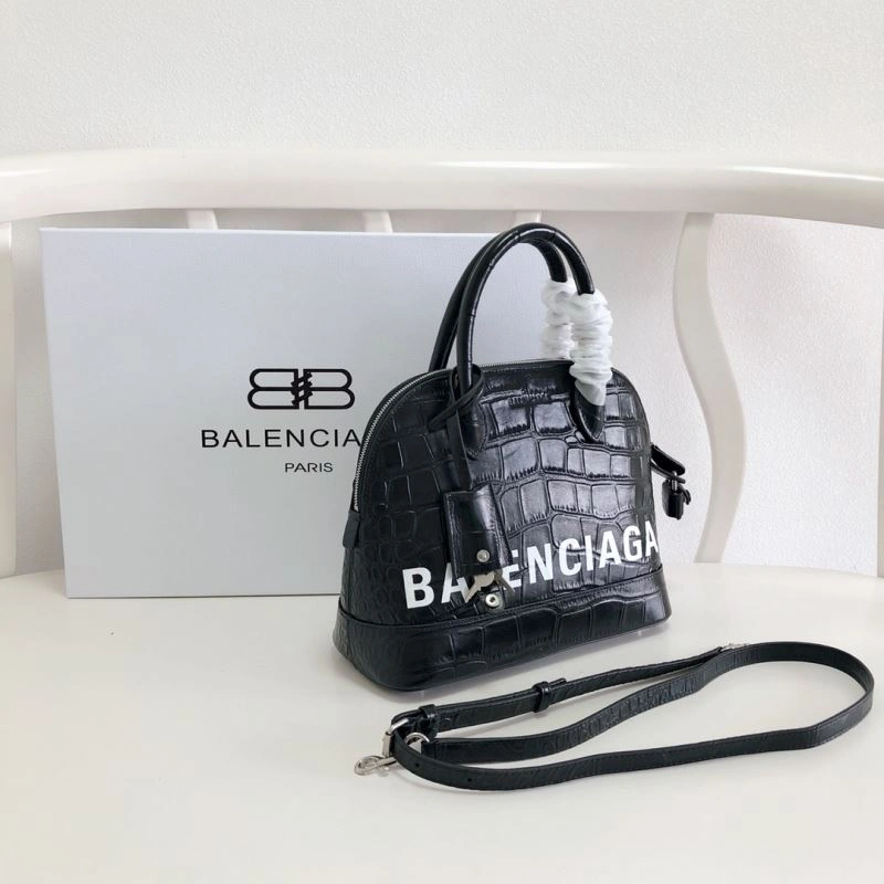 Inexpensive Balenciaga 26cm Black Crocodile Pattern Shell Bag with Strap