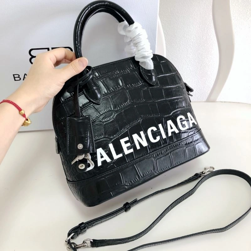 Inexpensive Balenciaga 26cm Black Crocodile Pattern Shell Bag with Strap