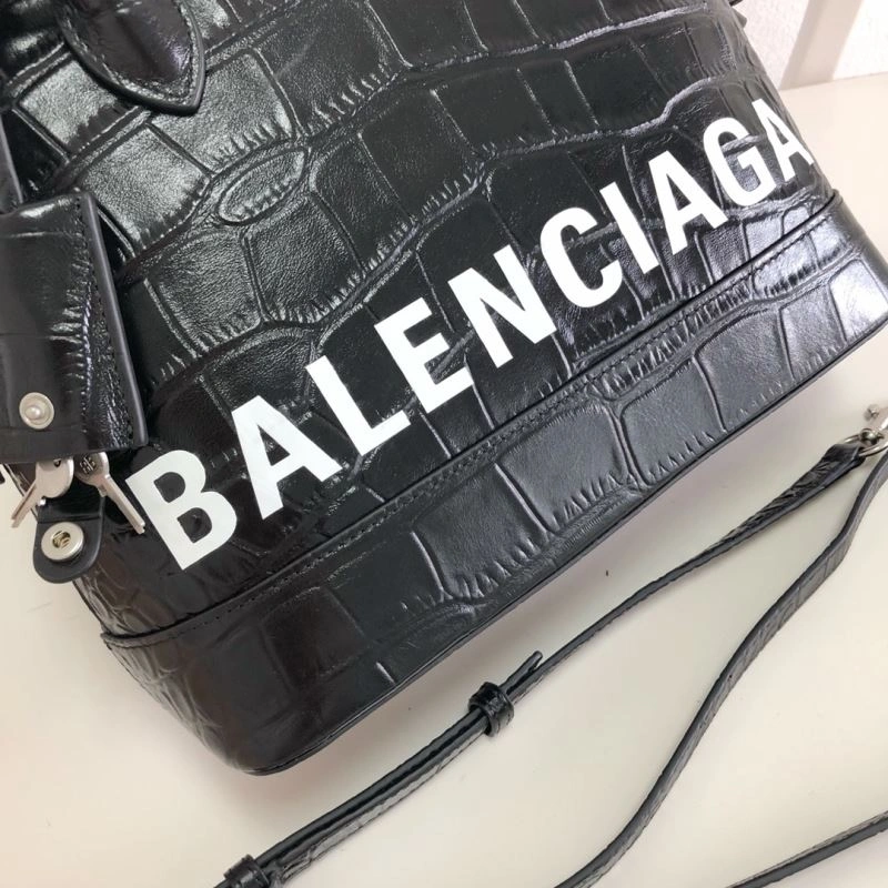 Inexpensive Balenciaga 26cm Black Crocodile Pattern Shell Bag with Strap