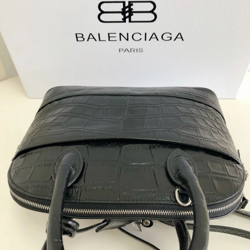 Inexpensive Balenciaga 26cm Black Crocodile Pattern Shell Bag with Strap