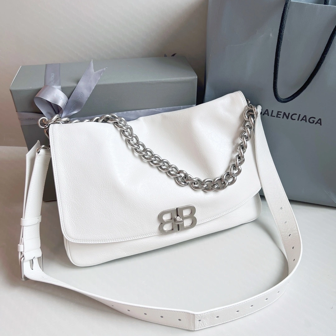 1:1 copy Balenciaga BB Soft Series Large Oil-Wax White Bag 2023