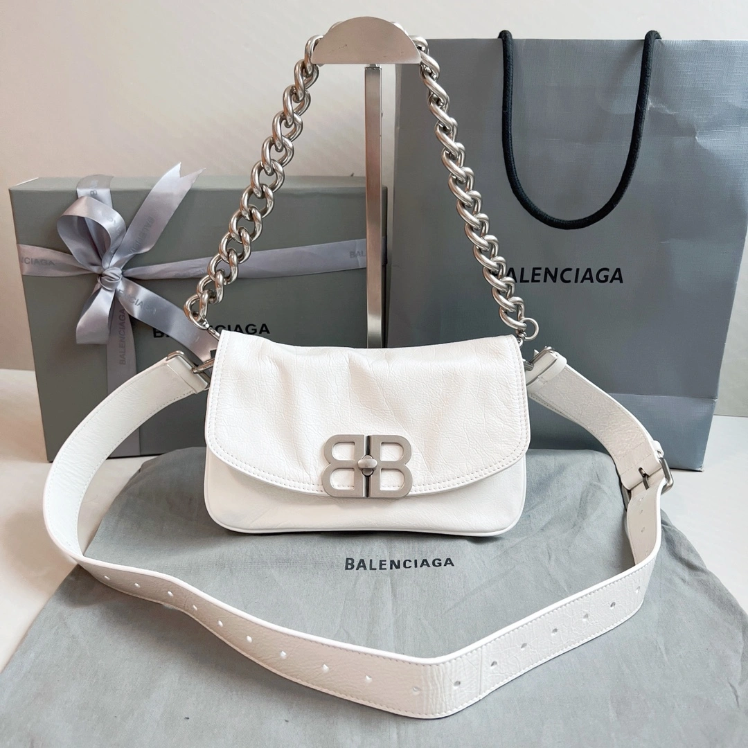 Balenciaga BB Soft Small Oil Wax White Chain Shoulder Bag