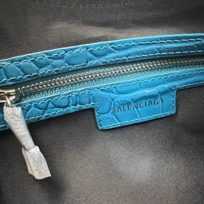Genuine Balenciaga Big Blue Crocodile Half-Moon Motorcycle Style Dumpling Bag