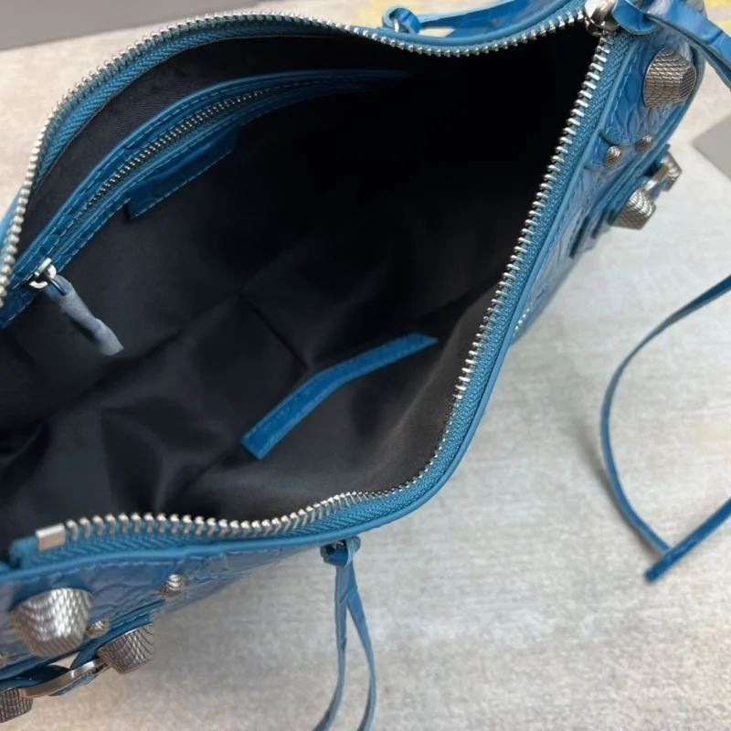 Genuine Balenciaga Big Blue Crocodile Half-Moon Motorcycle Style Dumpling Bag
