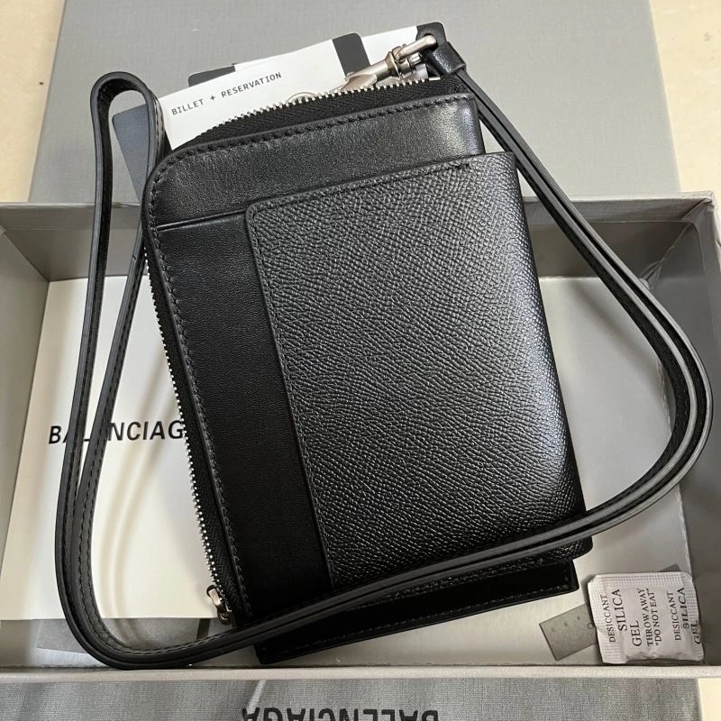 OEM Balenciaga Black Batch Passport Wallet with Detachable Strap