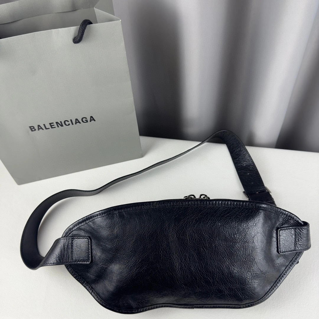 Economical Balenciaga Black Cracked Lambskin Motorcycle Chest Bag