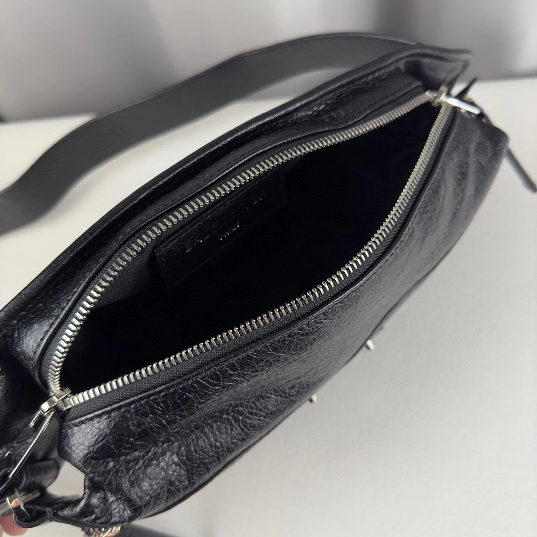Economical Balenciaga Black Cracked Lambskin Motorcycle Chest Bag