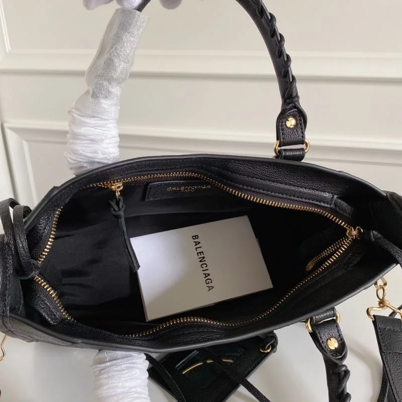 High fidelity Balenciaga Black Goat Leather Motorcycle Bag with Gold Studs