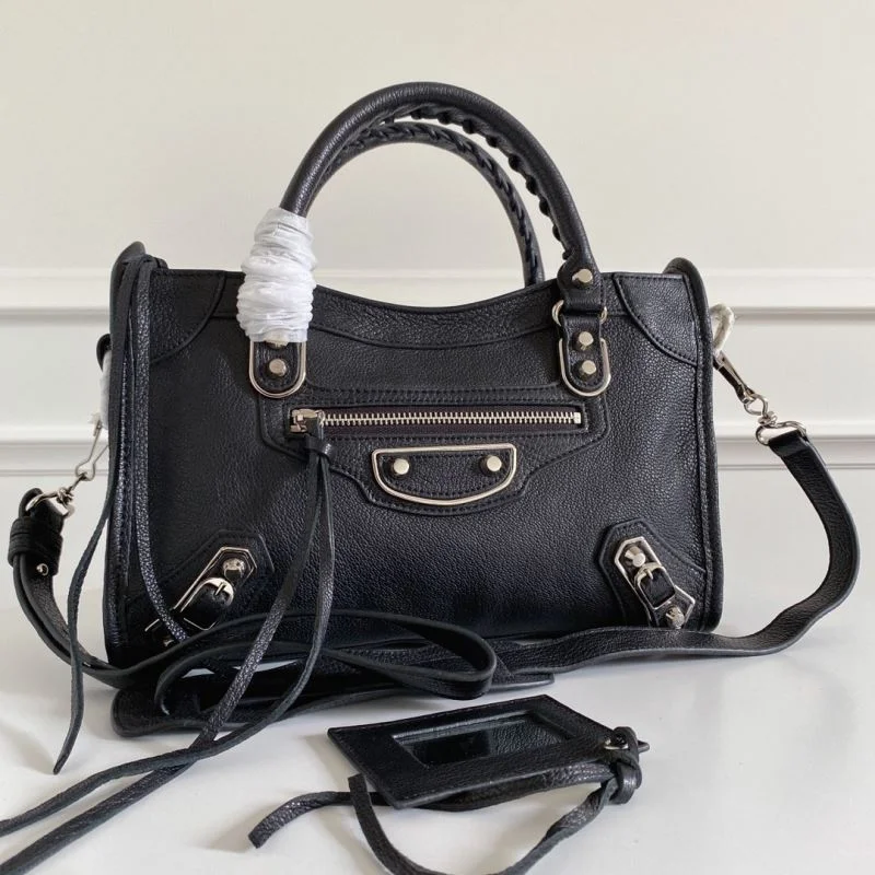 High accuracy Balenciaga Black Goat Leather Motorcycle Bag with Silver Studs