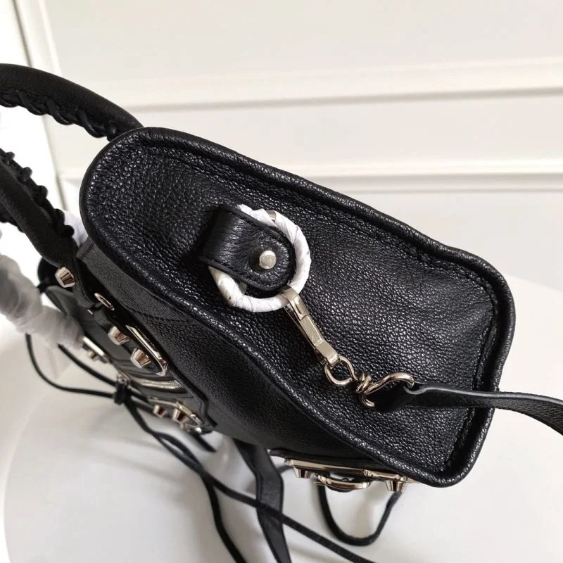 High accuracy Balenciaga Black Goat Leather Motorcycle Bag with Silver Studs