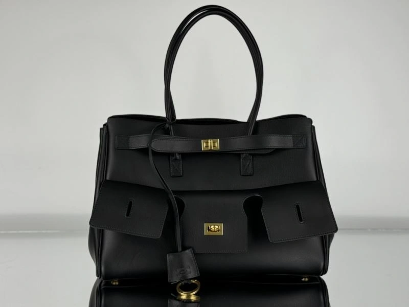 Balenciaga Black Gold Bel-Air Oversized Minimalist Calfskin Bag