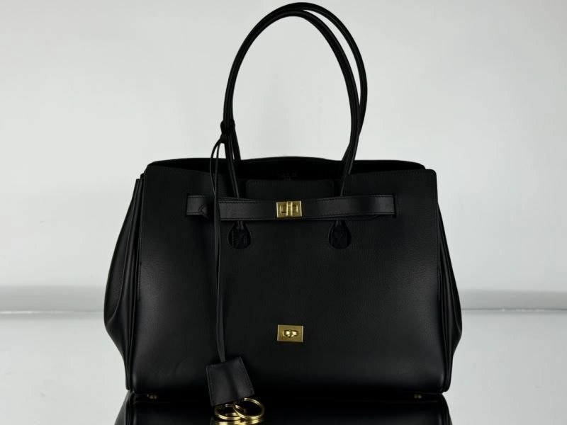 Mirror quality Balenciaga Black Gold Bel-Air Oversized Minimalist Calfskin Bag