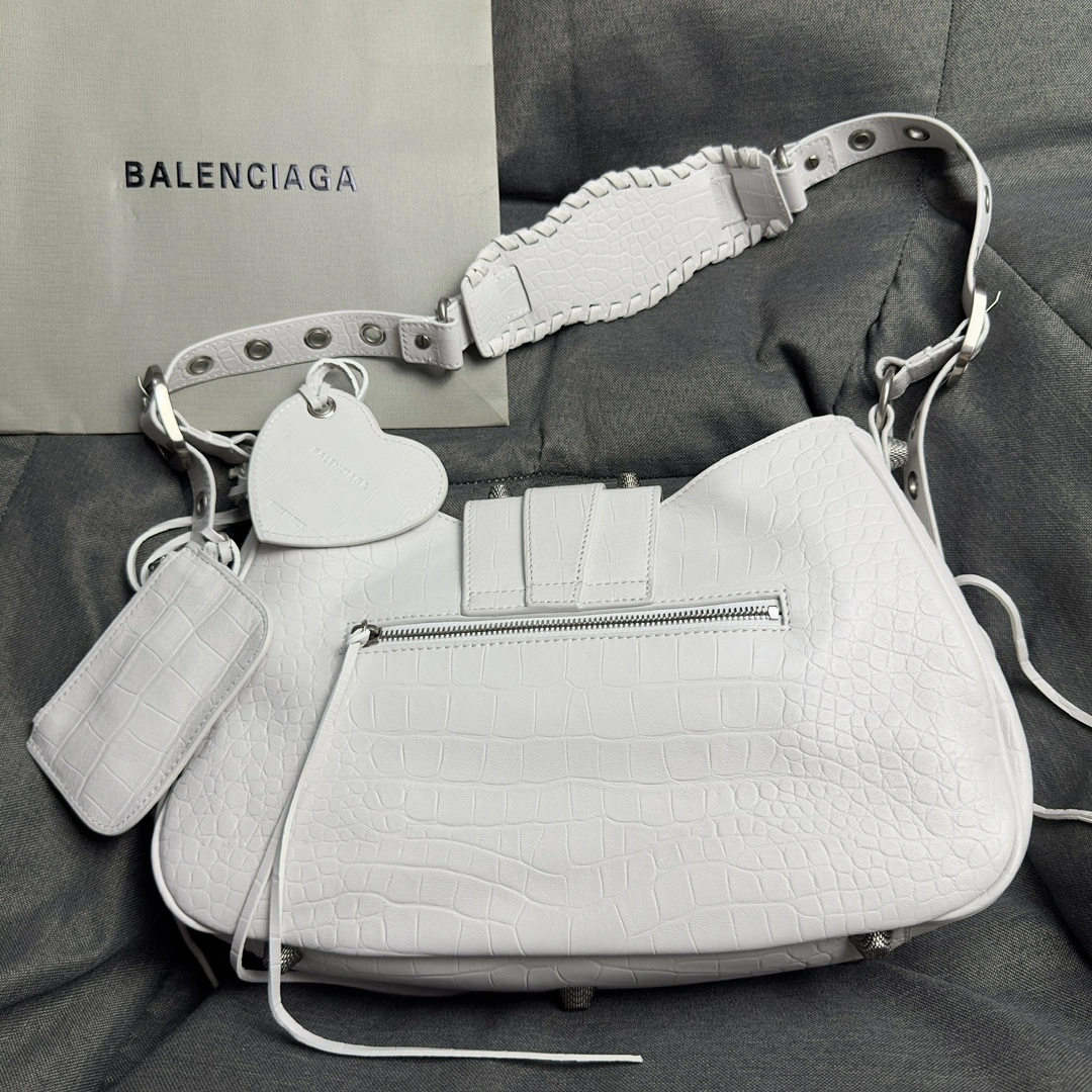 Authentic Balenciaga Black Lambskin Le Cagole Half-Moon Underarm Bag