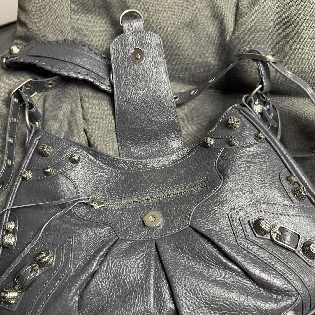Inexpensive Balenciaga Black Le Cagole Half-Moon Underarm Bag in Lambskin