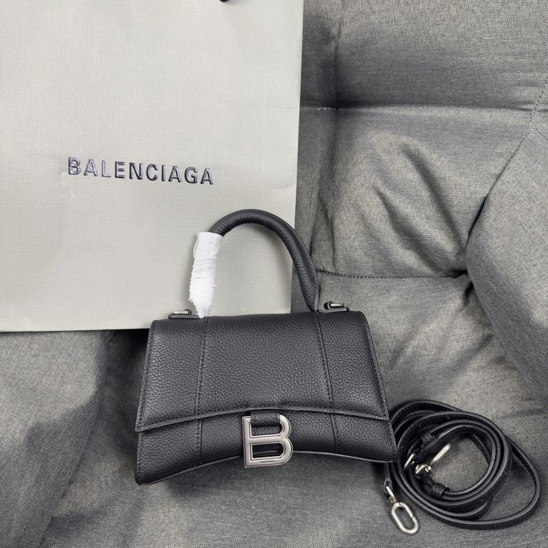 Balenciaga Black Lychee Hourglass XS Bag with Arc Design