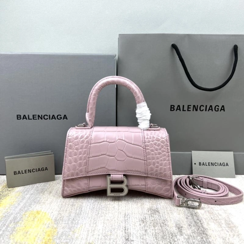 Balenciaga Blush Pink Crocodile Pattern Hourglass Bag XS
