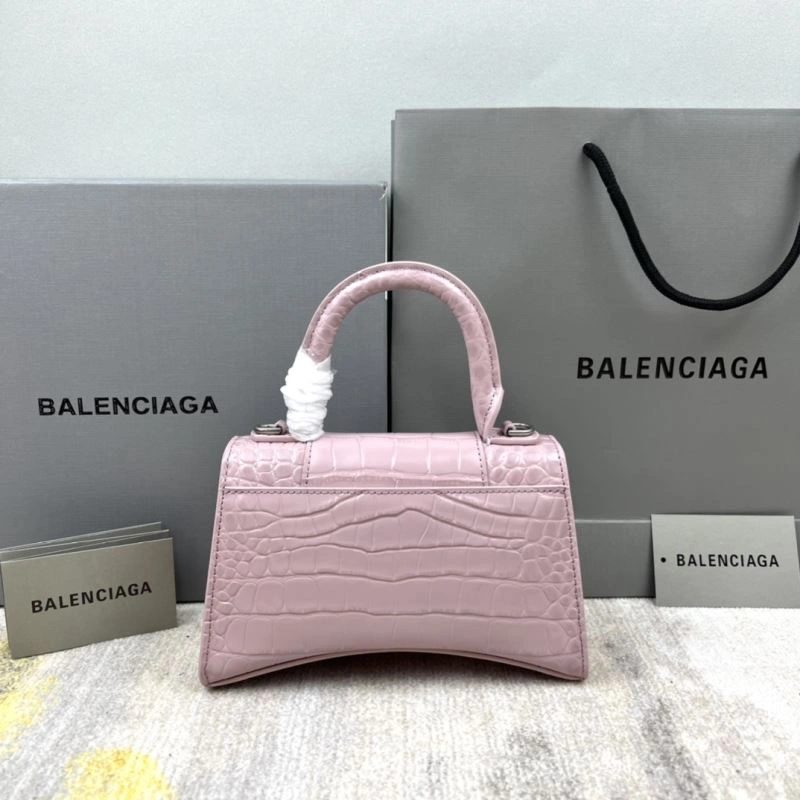 Precise copy Balenciaga Blush Pink Crocodile Pattern Hourglass Bag XS