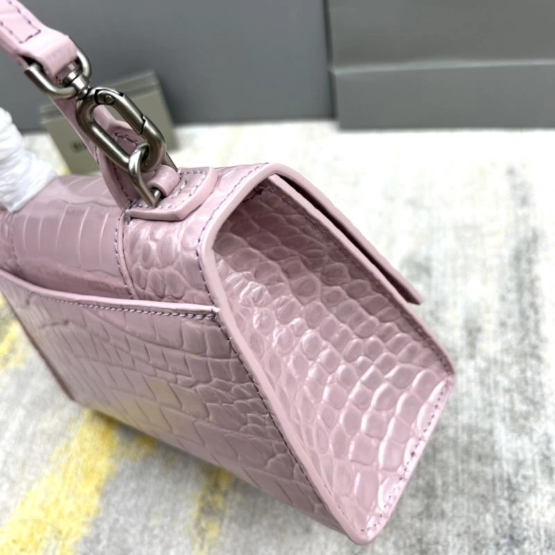 Precise copy Balenciaga Blush Pink Crocodile Pattern Hourglass Bag XS